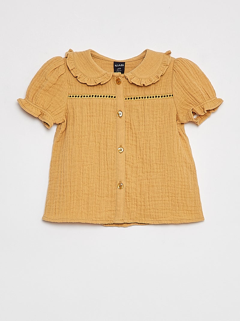 Blusa In Garza Di Cotone Con Colletto Claudine Beige Kiabi 650€