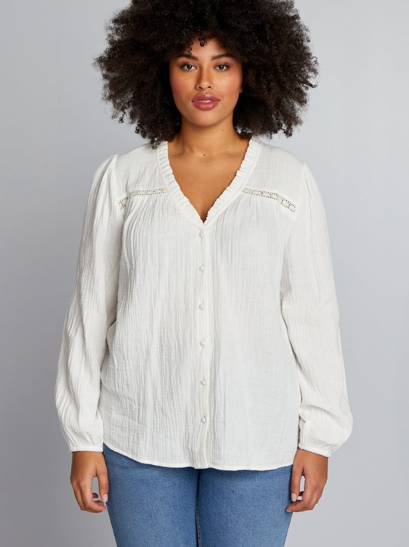 Blusa In Garza Di Cotone Con Colletto Con Volant Bianco Kiabi 2200€