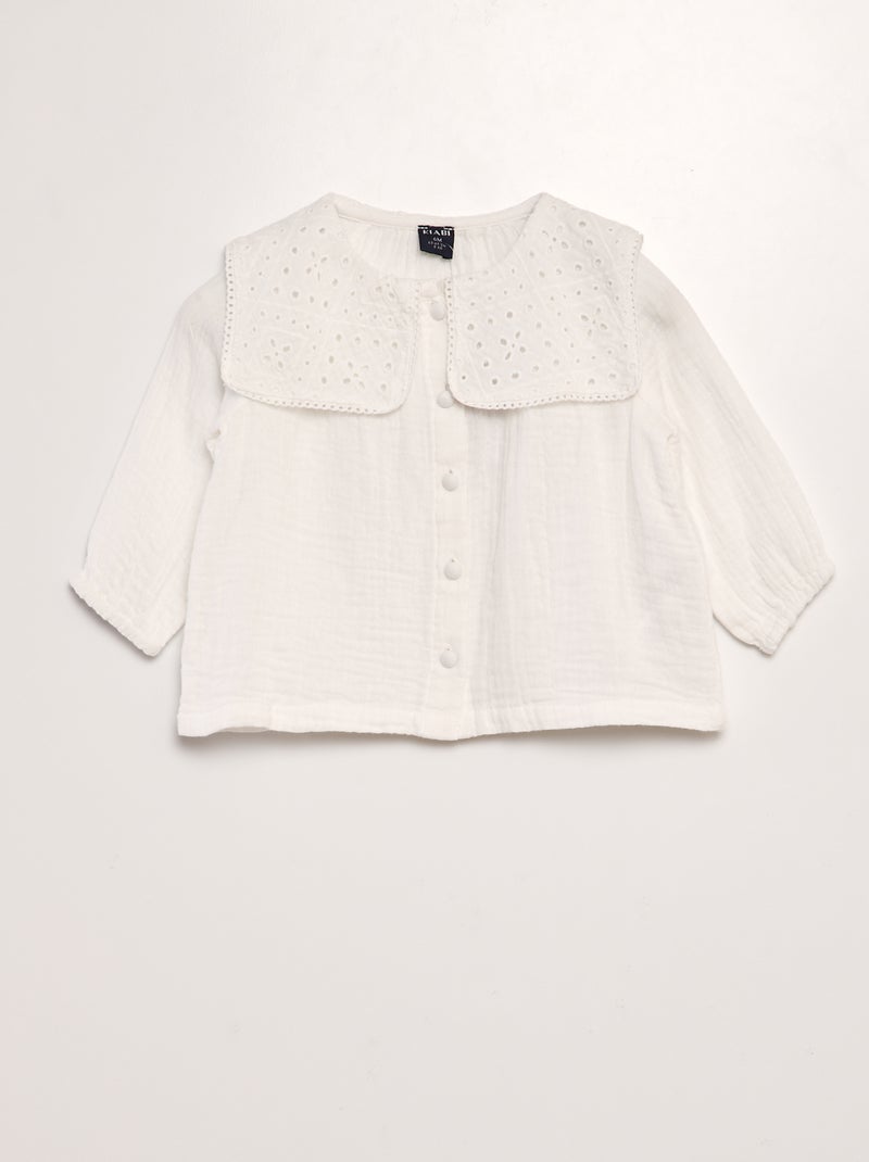 Blusa In Garza Di Cotone Con Ricami Sul Collo Bianco Kiabi 1300€