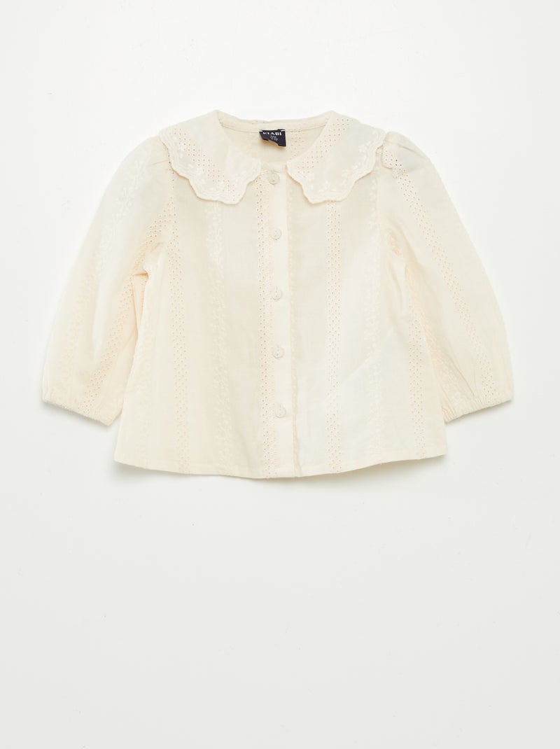 Blusa In Voile Di Cotone Con Ricami A Punto Inglese Bianco Kiabi