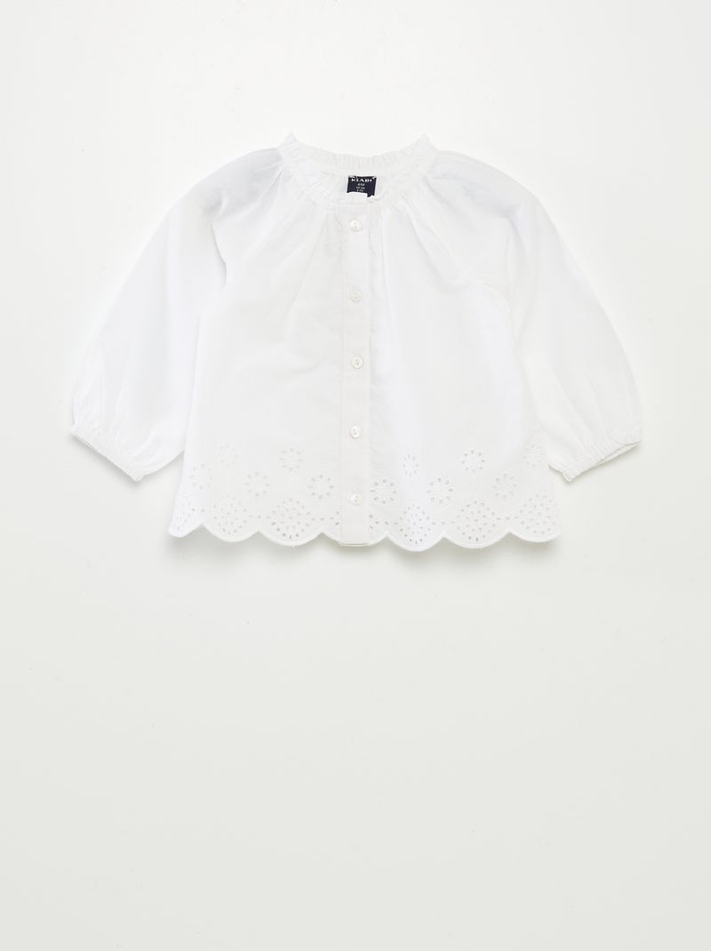 Blusa In Voile Di Cotone Con Ricami A Punto Inglese Bianco Kiabi
