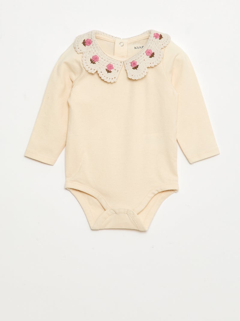 Body in maglia jersey con colletto Claudine ricamato - Bianco - Neonata ...