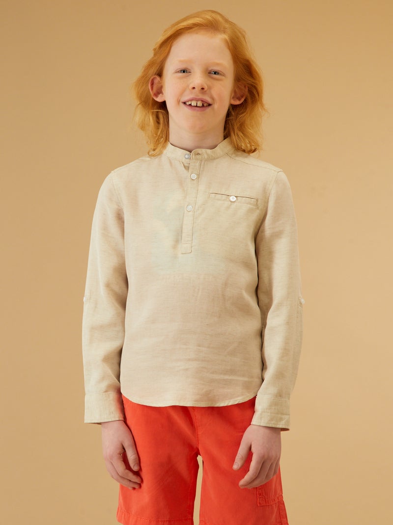 Camicia Collo Alla Coreana In Lyocell Con Lino Beige Kiabi 1300€