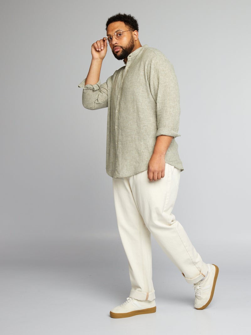 Camicia Con Collo Alla Coreana A Righe Kaki Kiabi 2000€