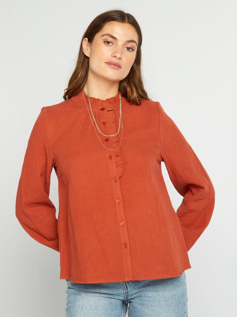 Camicia Con Volant In Doppia Garza Di Cotone Marrone Kiabi 2000€