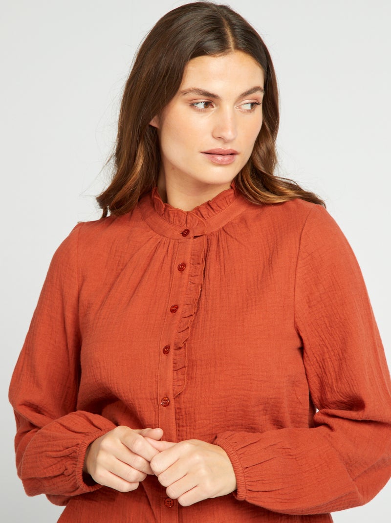 Camicia Con Volant In Doppia Garza Di Cotone Marrone Kiabi 2000€