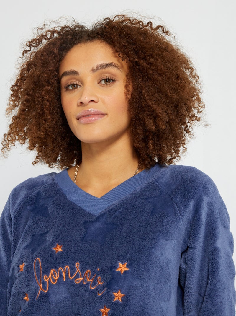 Camicia da notte in maglia peluche - blu marine - 15.00€ - Kiabi