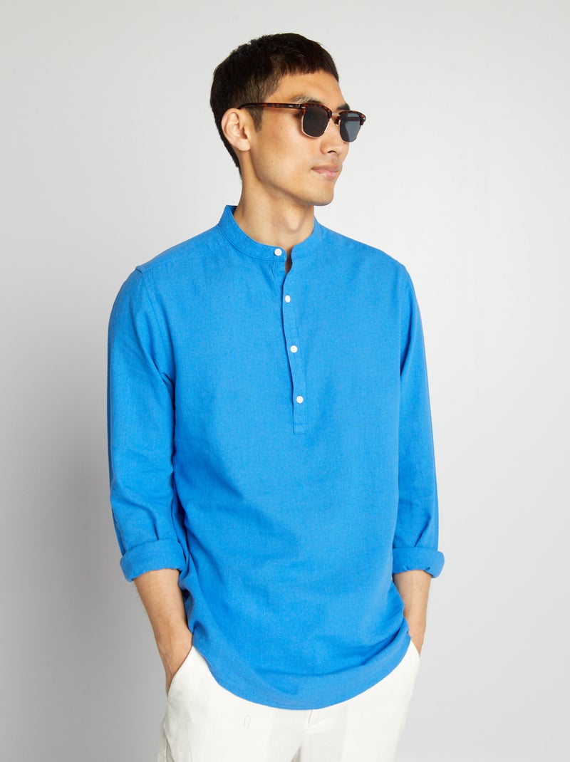 Camicia Dritta Con Collo Alla Coreana In Misto Lino Blu Kiabi 2000€