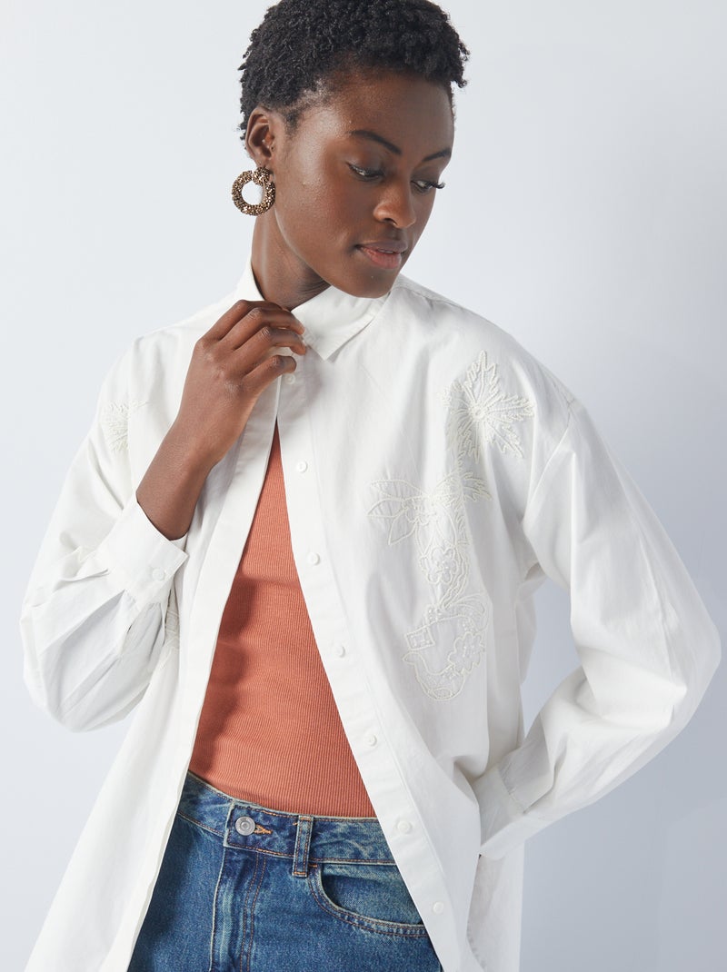 Camicia in popeline con ricami - BEIGE - Donna - 22.00€ - Kiabi