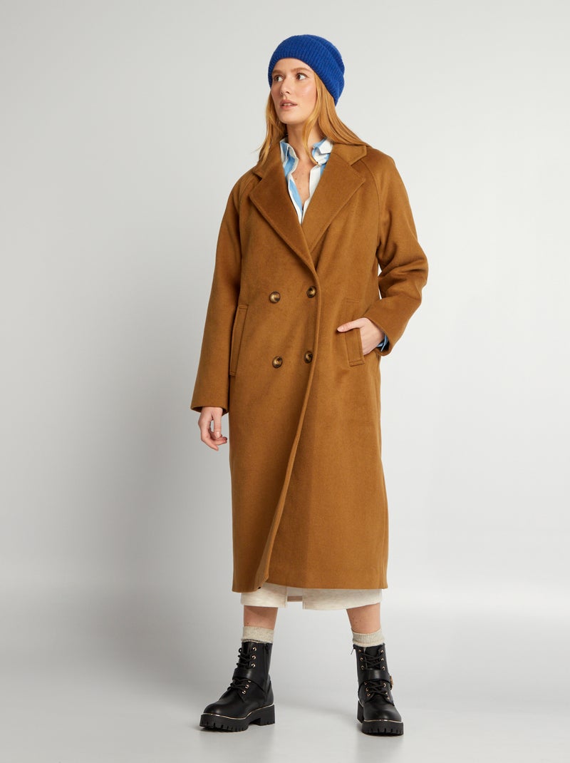 Cappotto lungo in lana - MARRONE - 85.00€ - Kiabi