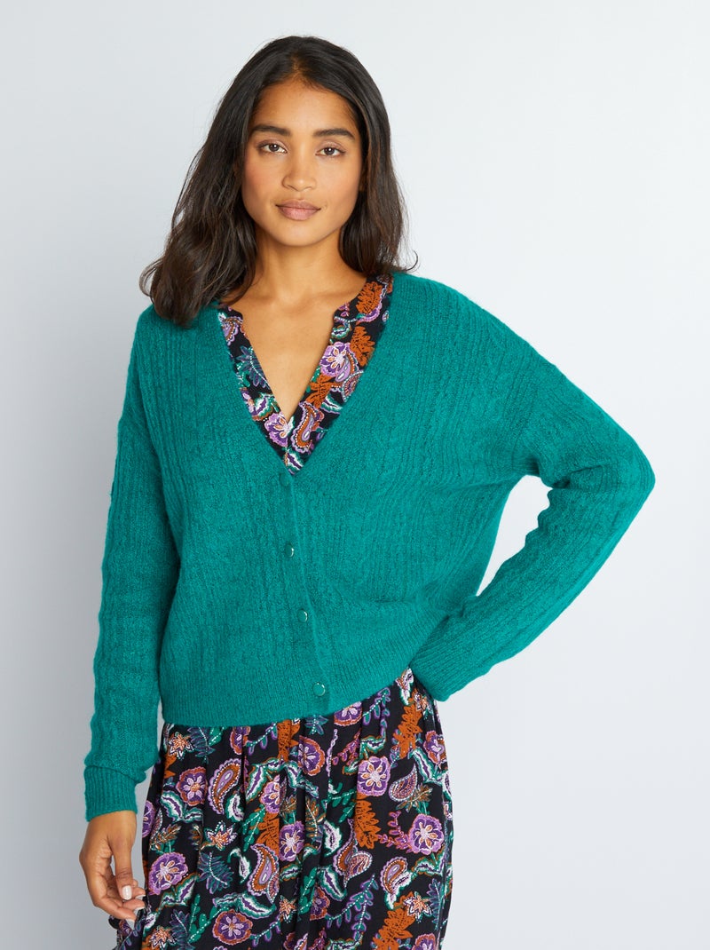 Cardigan con bottoni in maglia traforata - VERDE - Donna - 20.00€ - Kiabi