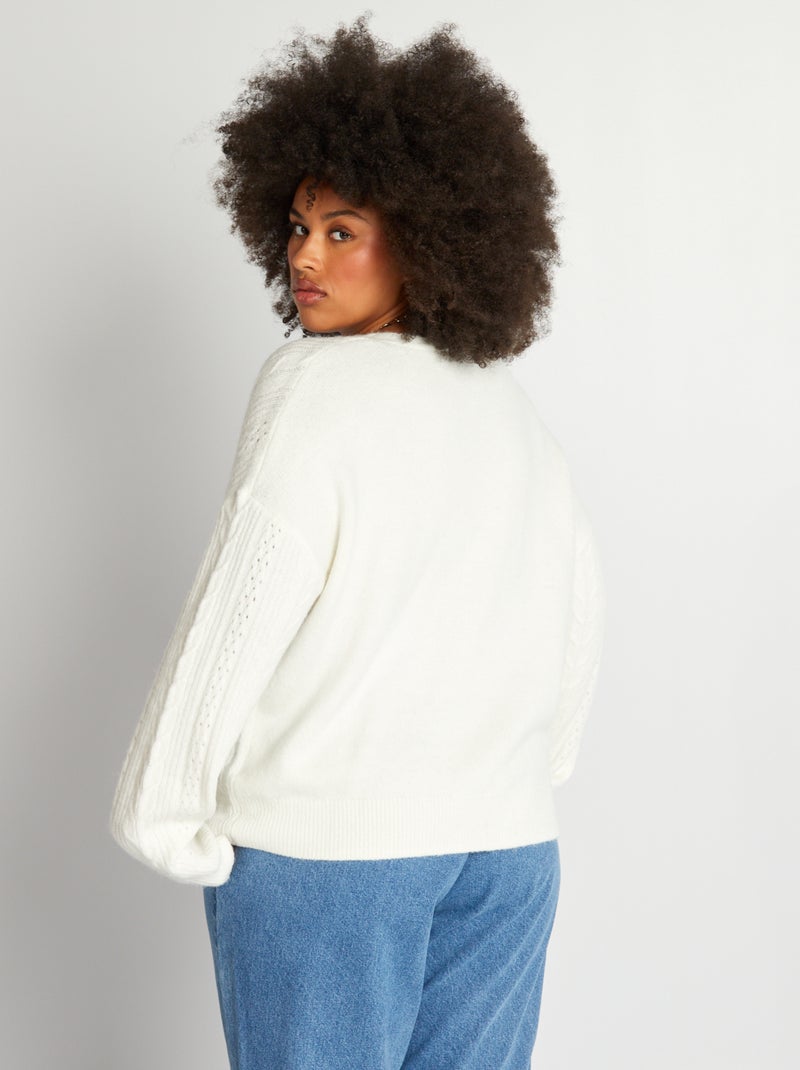 Cardigan in maglia con lavorazione a trecce - BIANCO - Taglie forti ...