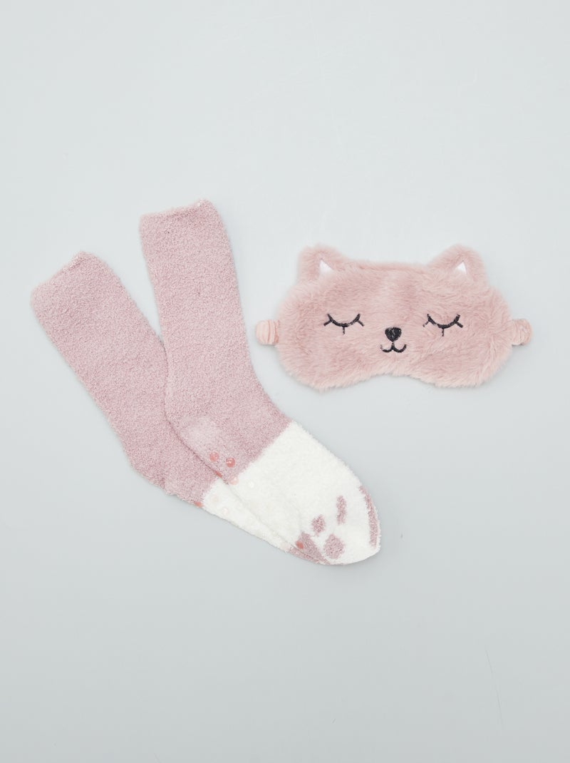 Completo pantofole + maschera da notte peluche - ROSA - 9.00€ - Kiabi