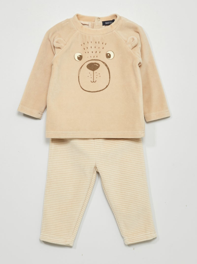 Completo pigiama t-shirt + pantaloni in maglia doudou - 2 pezzi - BEIGE ... Completo pigiama t-shirt + pantaloni in maglia doudou - 2 pezzi - BEIGE ...
