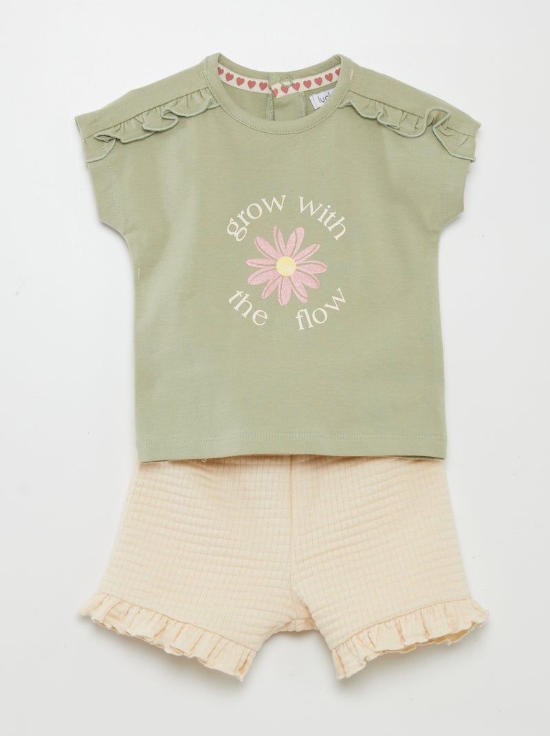 Completo t-shirt stampata + shorts in maglia - 2 pezzi - VERDE - Kiabi ... Completo t-shirt stampata + shorts in maglia - 2 pezzi - VERDE - Kiabi ...