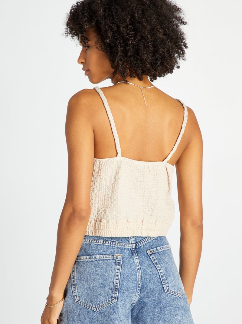Crop Top In Garza Di Cotone Con Spalline Intrecciate Beige Kiabi