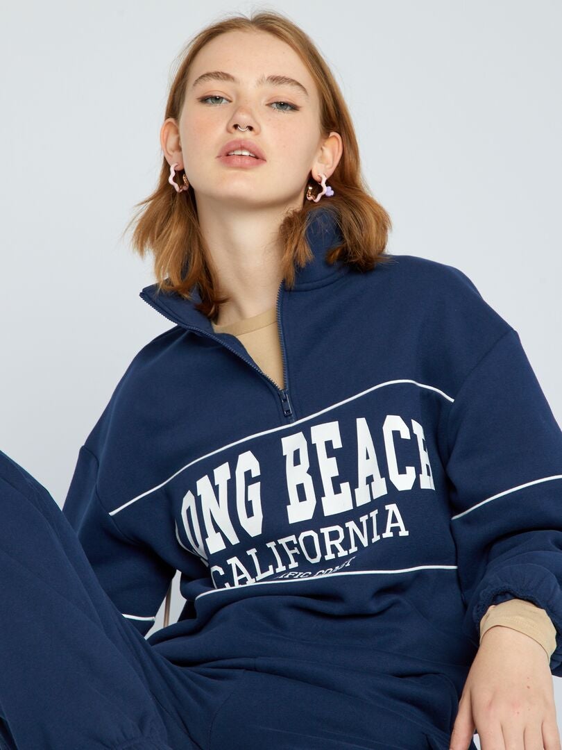 Felpa a collo alto con zip - Blauw - Kiabi - 15.00€