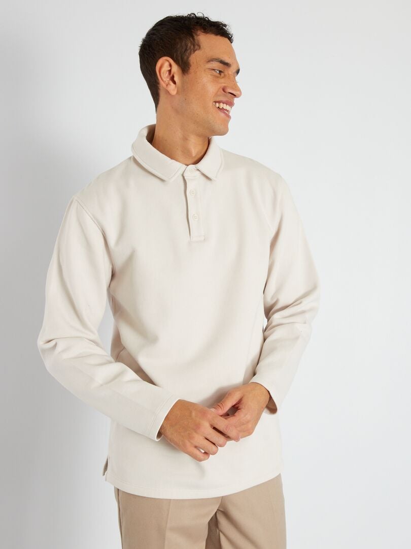 Felpa collo a polo - bianco calcare - Kiabi - 18.00€