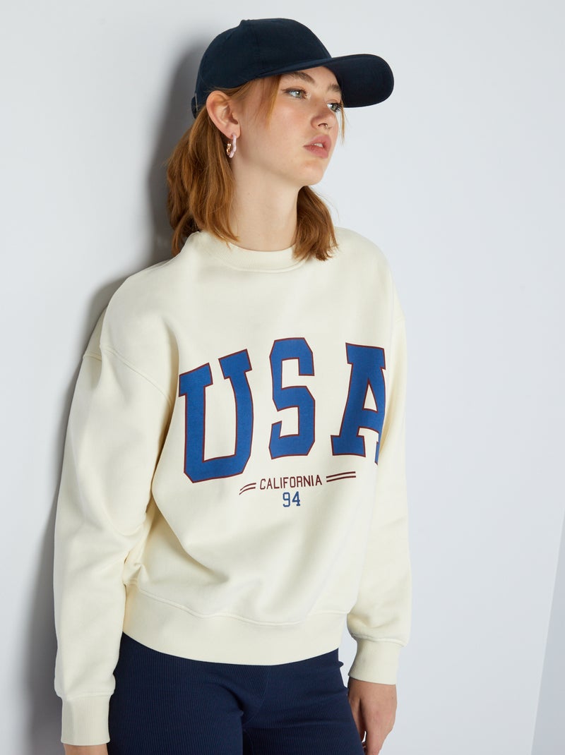 Felpa In Tessuto Felpato In Stile College Americano Beige Kiabi