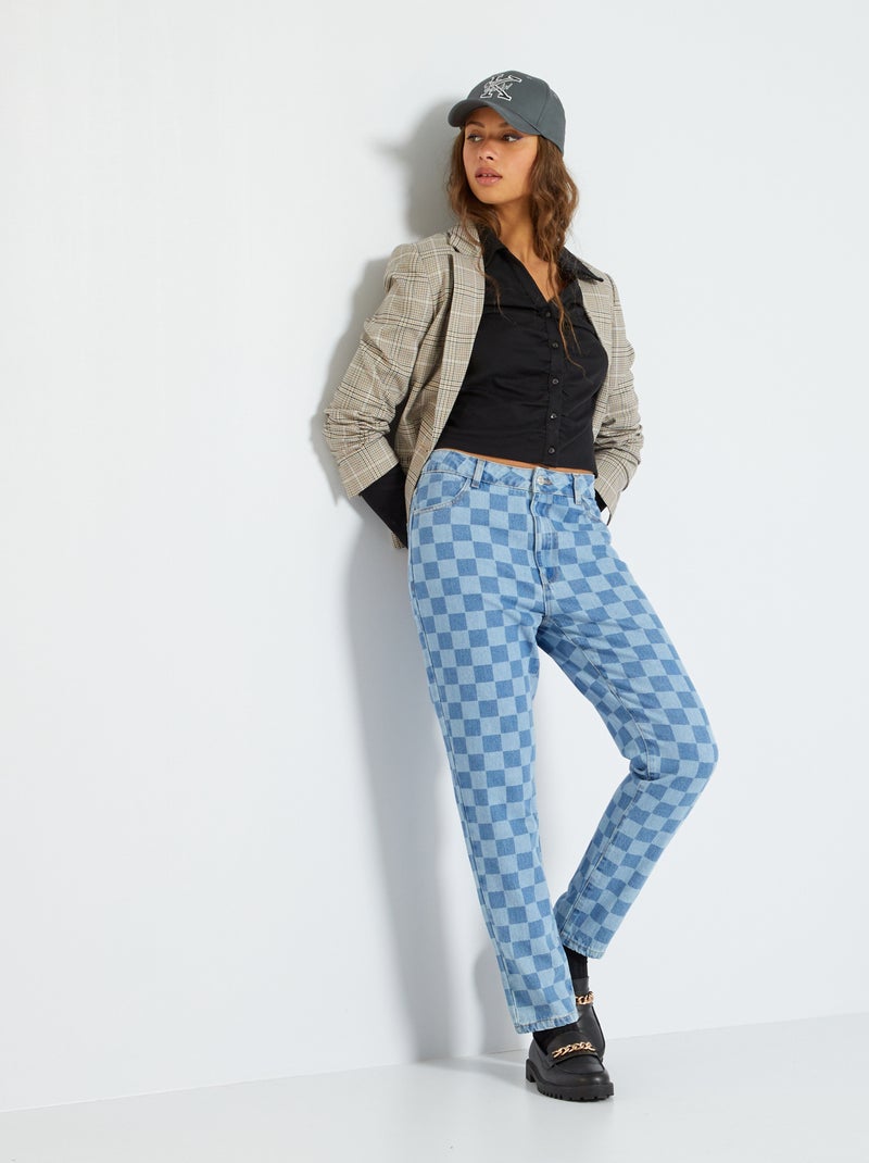 Jeans mom fit stampa 'scacchiera' - BLU - 20.00€ - Kiabi