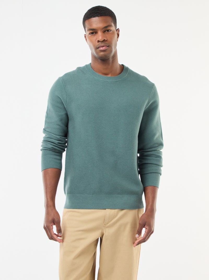Maglione in maglia fine a tinta unita con scollo rotondo - Verde - Uomo ...