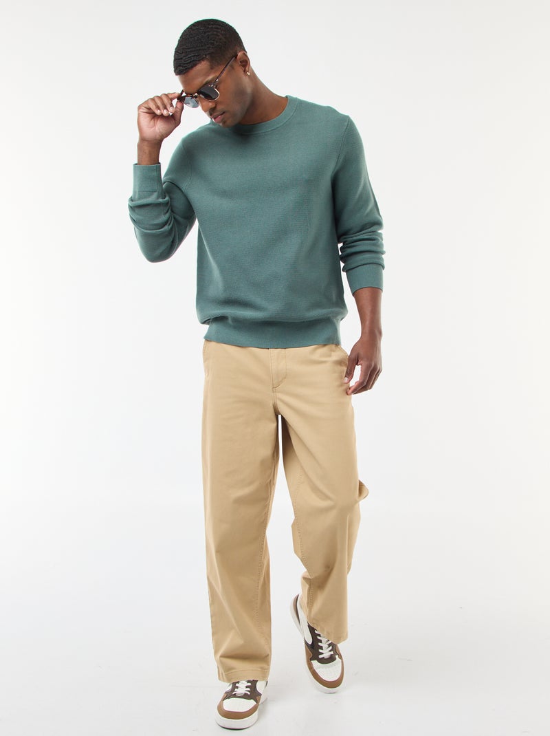 Maglione in maglia fine a tinta unita con scollo rotondo - Verde - Uomo ...