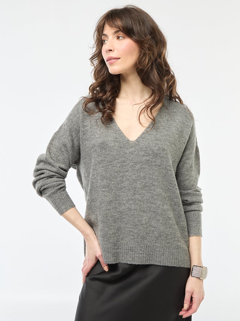 Maglione in maglia fine con scollo a V 'JDY' - Grigio - Donna - 16.20 ...