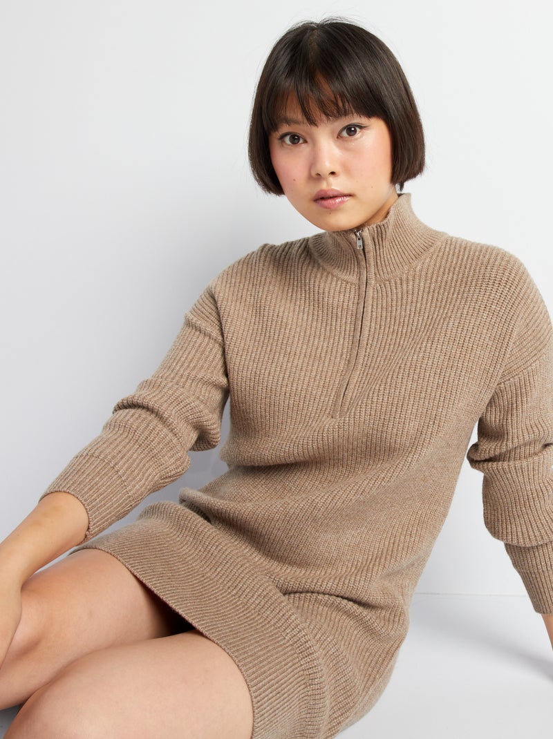 Maxi pull a collo alto con zip - BEIGE - 22.00€ - Kiabi