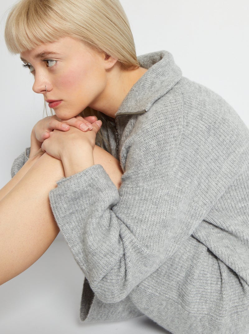 Maxi pull con collo alto con zip - GRIGIO - 20.00€ - Kiabi