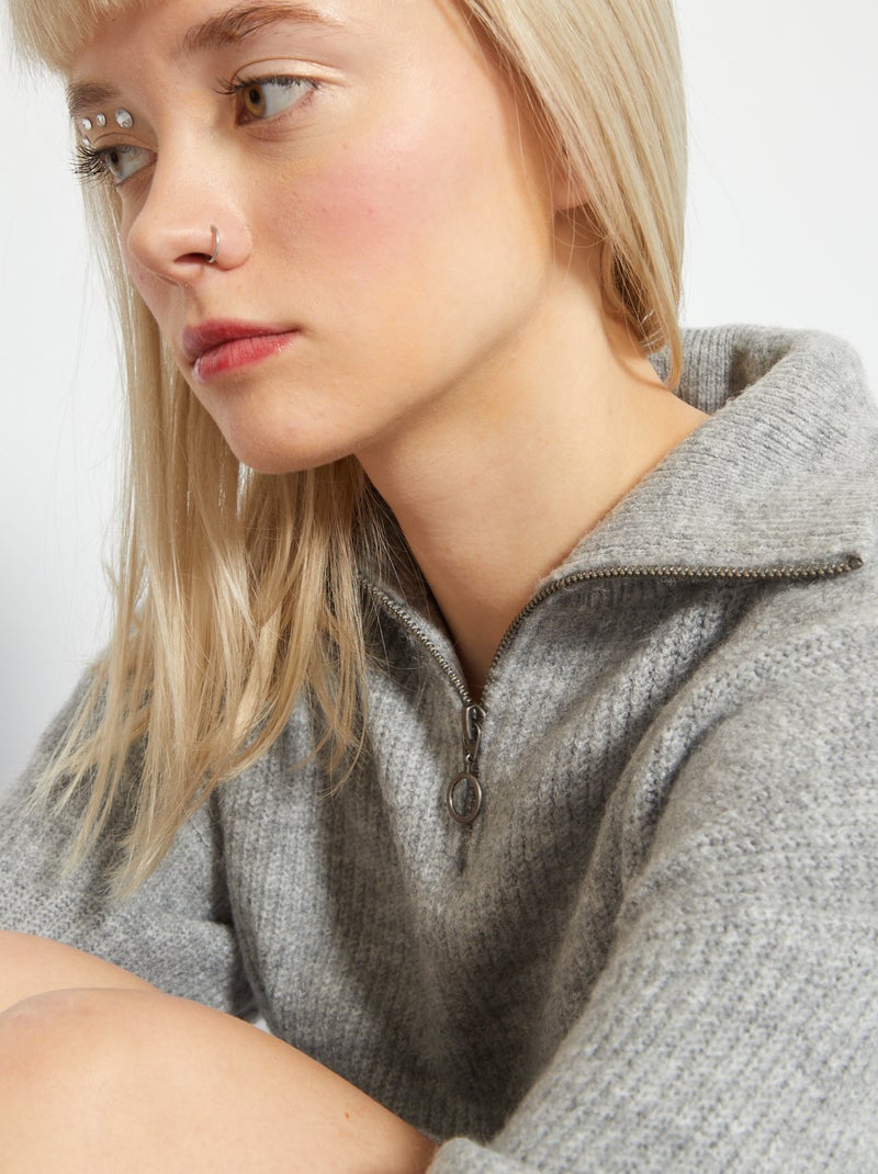 Maxi pull con collo alto con zip - GRIGIO - 20.00€ - Kiabi