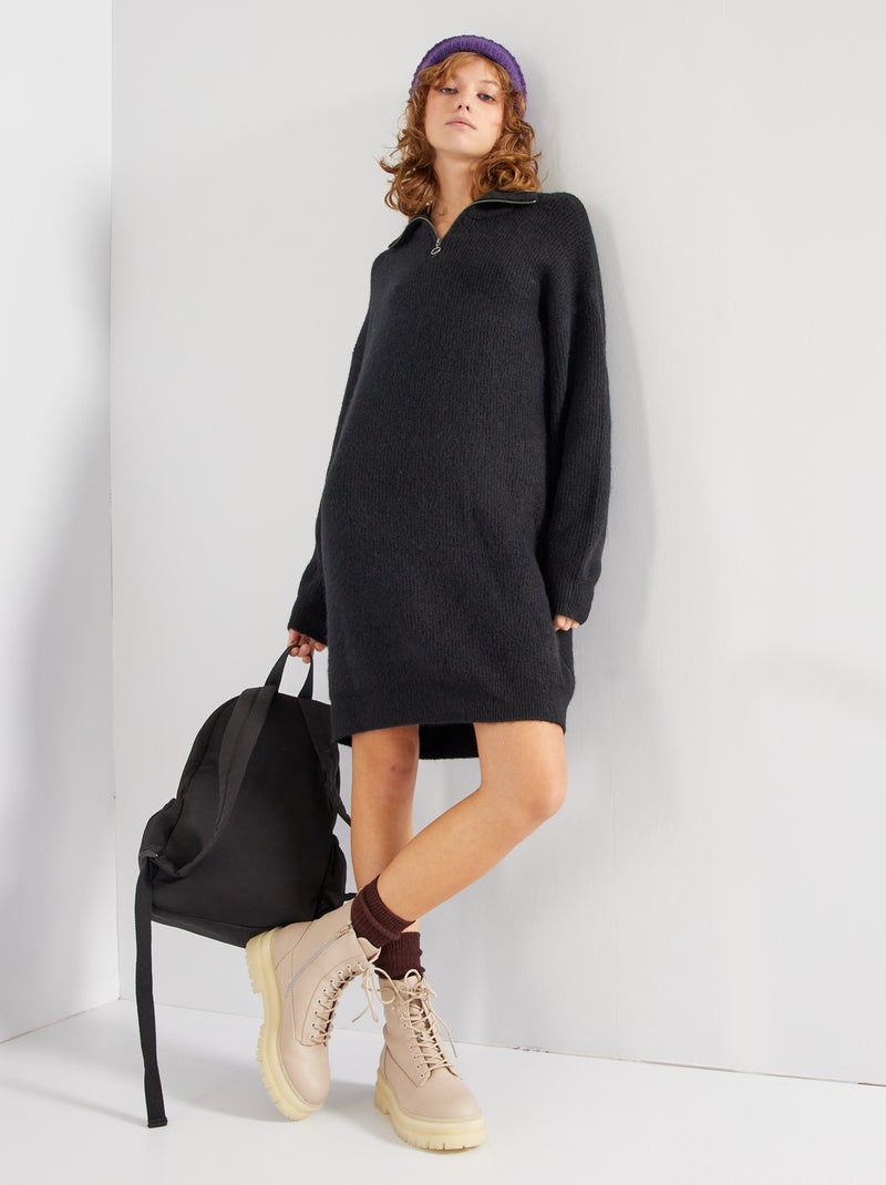 Maxi Pull Con Collo Alto Con Zip Nero Kiabi 2000€
