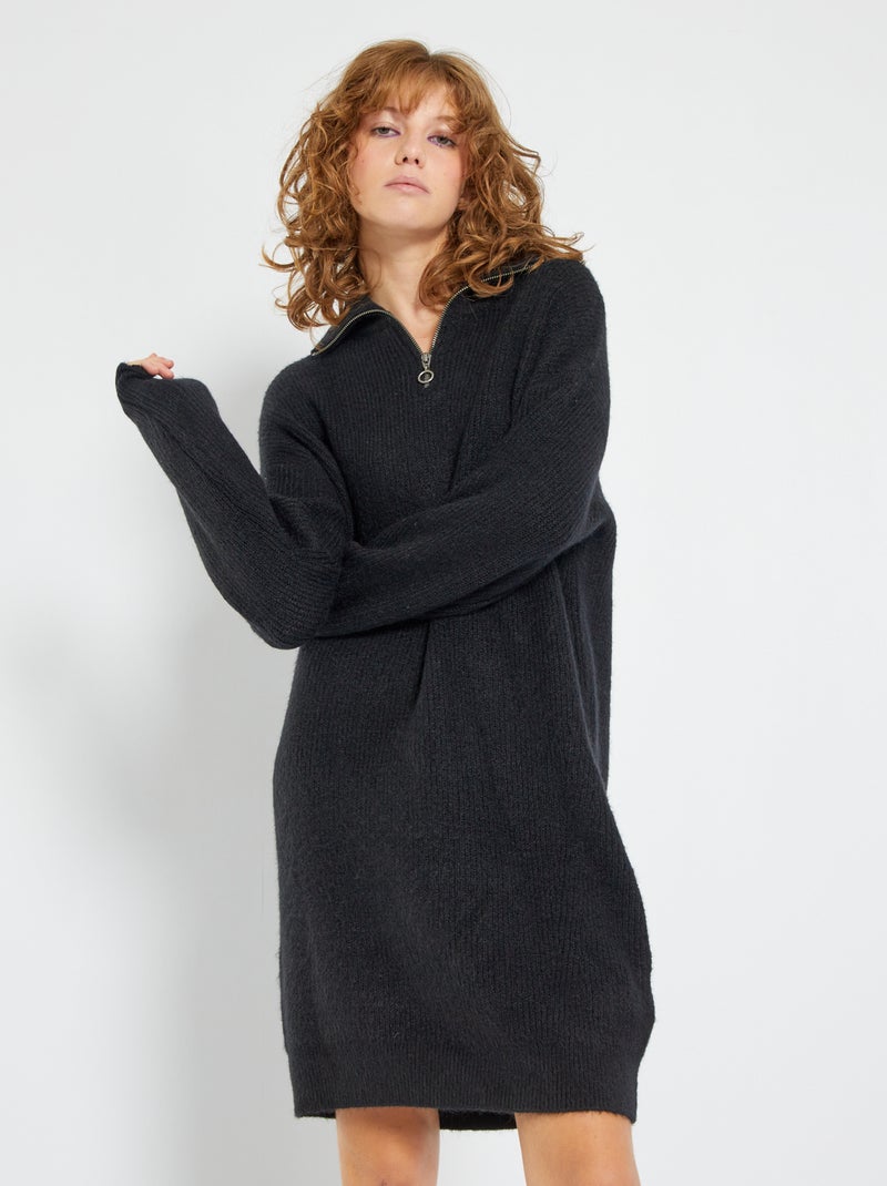 Maxi Pull Con Collo Alto Con Zip Nero Kiabi 2000€