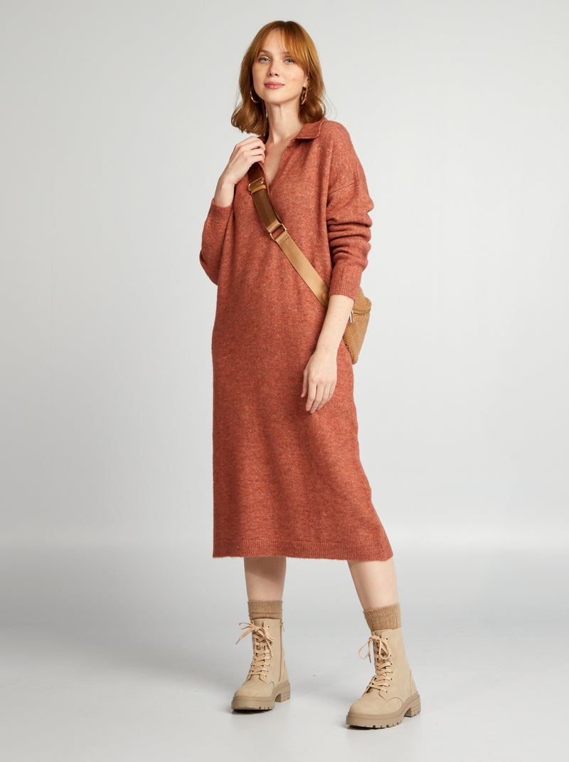 Maxi pull in maglia con collo - ROSSO - 29.00€ - Kiabi