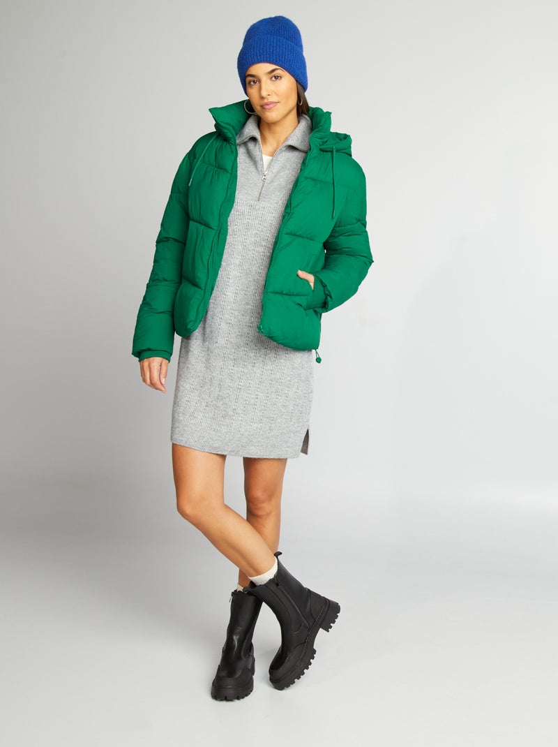 Maxi Pull In Maglia Pointelle A Collo Alto Con Zip Grigio Chiaro