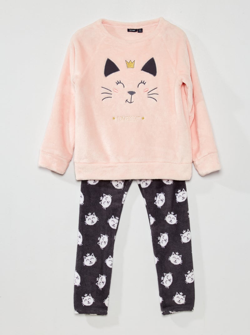 Pigiama lungo in pile - 2 pezzi - grigio rosa - 15.00€ - Kiabi