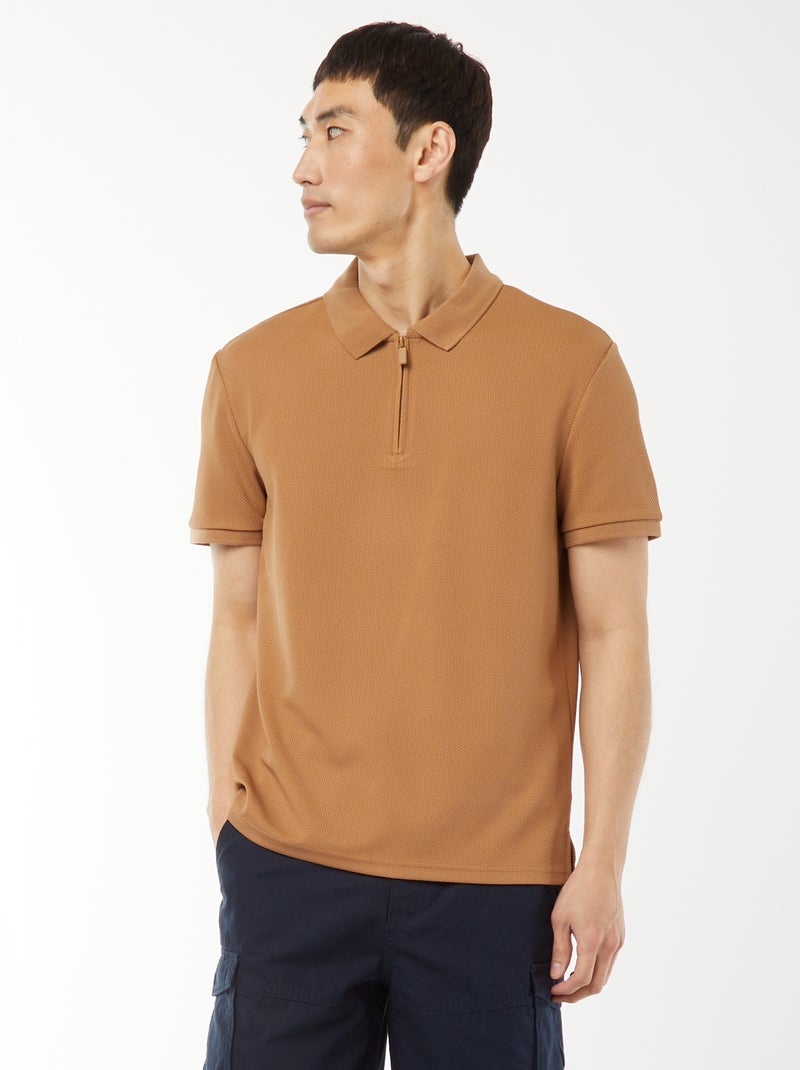 Polo a nido d'ape e collo con zip - BEIGE - Uomo - 15.00€ - Kiabi
