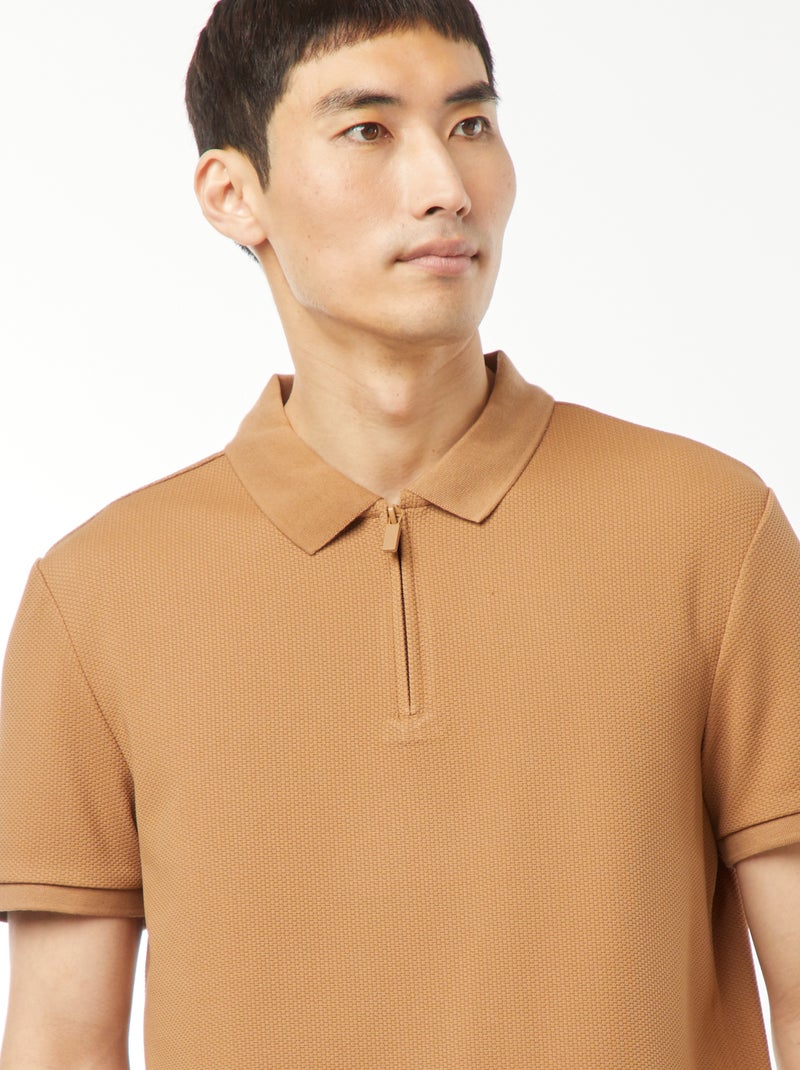 Polo a nido d'ape e collo con zip - BEIGE - Uomo - 15.00€ - Kiabi