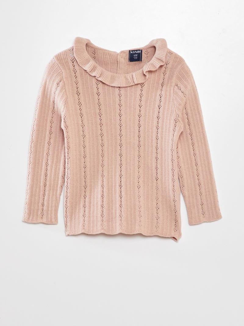 Pullover In Maglia Traforata Con Colletto Arricciato Beige Kiabi