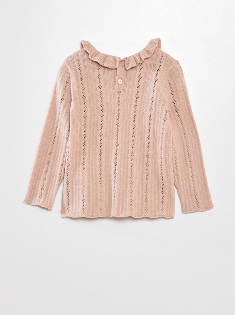 Pullover In Maglia Traforata Con Colletto Arricciato Beige Kiabi