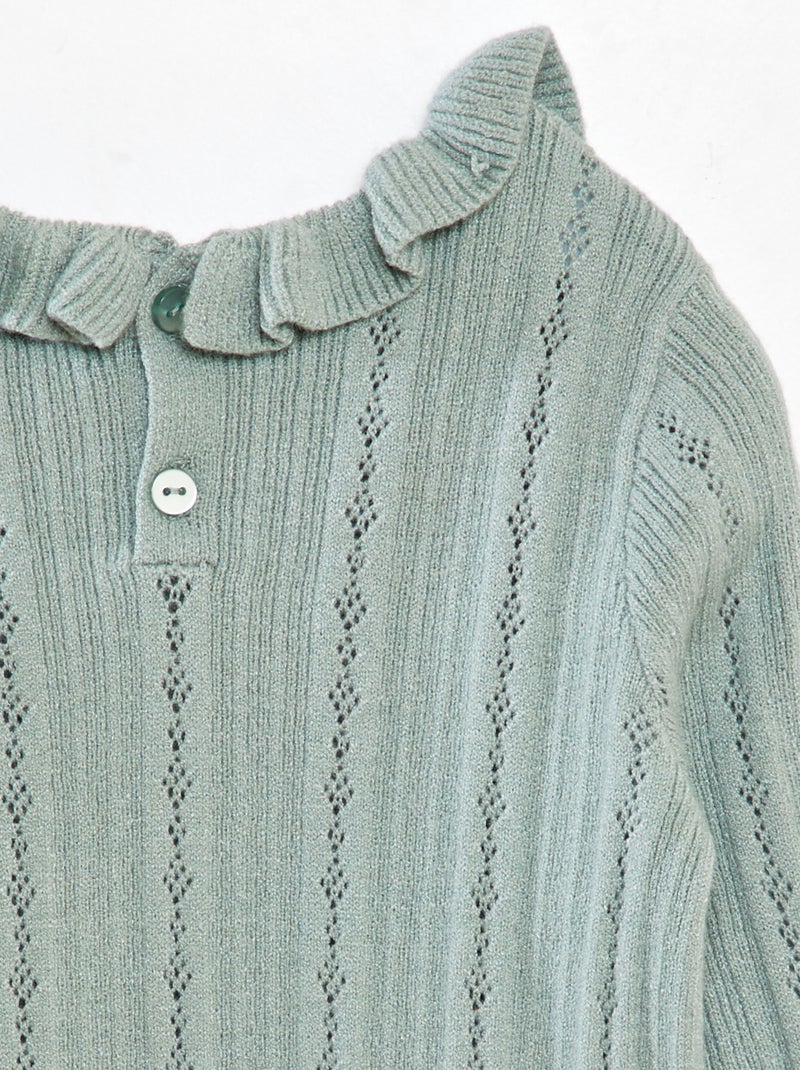 Pullover In Maglia Traforata Con Colletto Arricciato Verde Kiabi