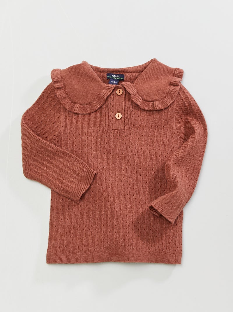 Pullover In Maglia Traforata Con Colletto Claudine Marrone Kiabi
