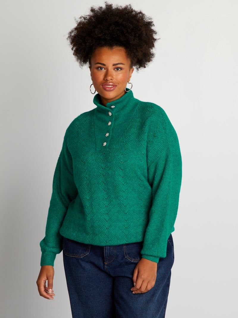 Pullover In Maglia Traforata E Collo Alto Con Zip Verde Kiabi 2200€