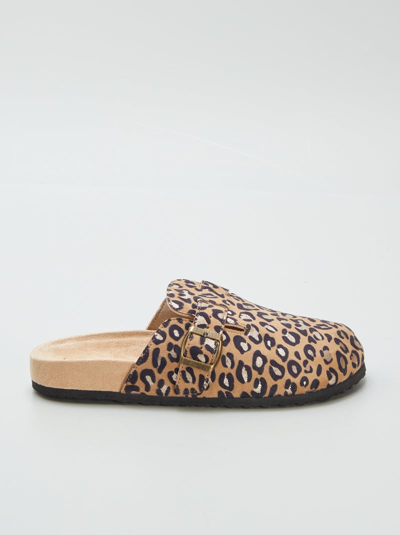 Sabot in finto camoscio con motivo leopardato - BEIGE - Donna - 18.00 ...