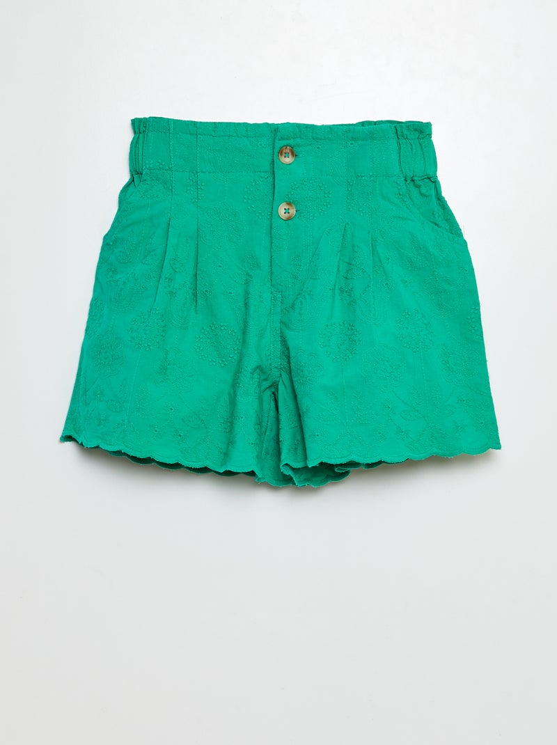 Shorts In Voile Di Cotone Con Ricami A Punto Inglese Verde Kiabi