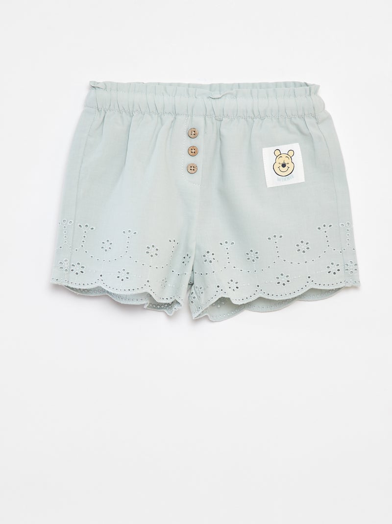 Shorts In Voile Di Cotone Con Ricami In Sangallo Disney Verde