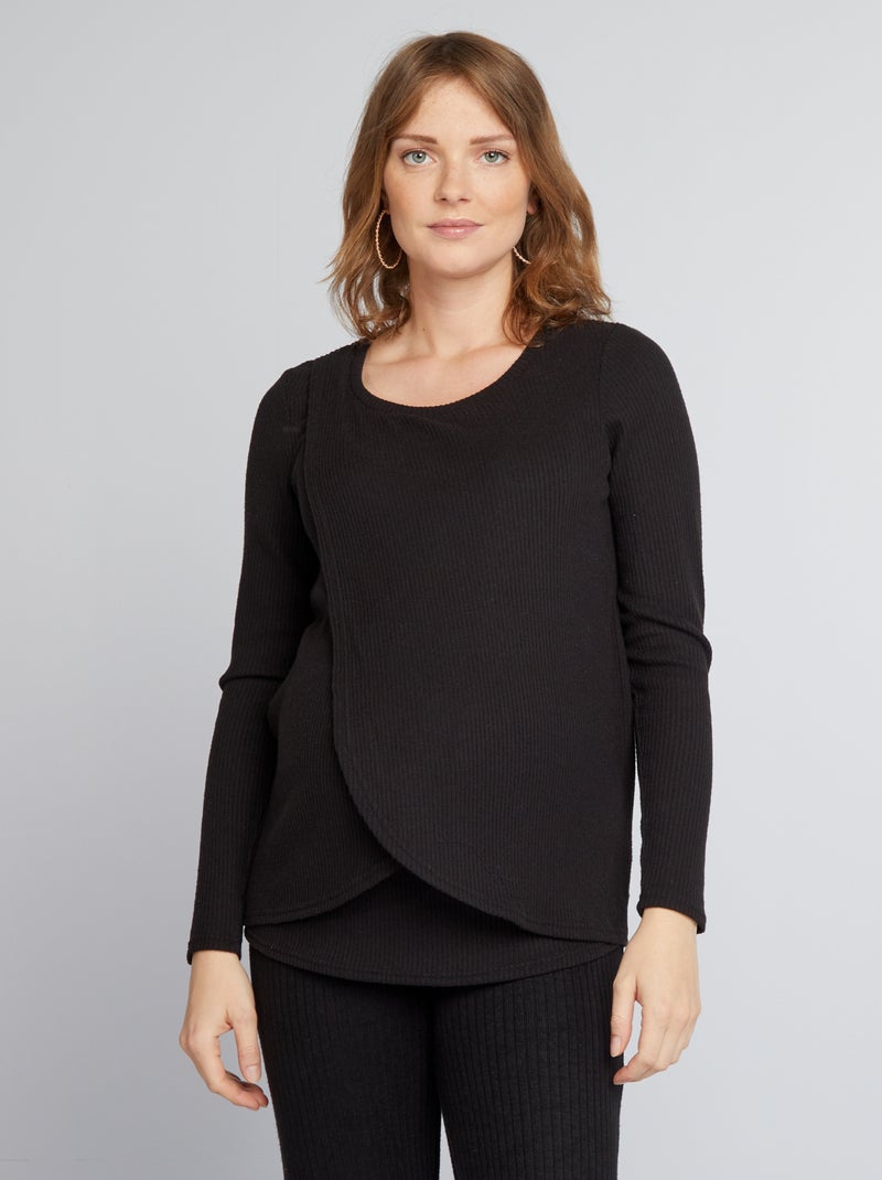 T-shirt per l'allattamento in maglia a coste - nero - Kiabi - 18.00€ T-shirt per l'allattamento in maglia a coste - nero - Kiabi - 18.00€