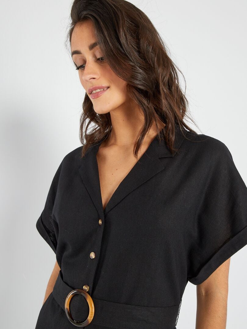 Vestito in lino maniche corte - Nero - Kiabi - 25.00€