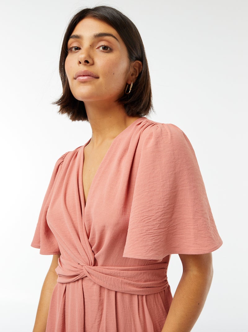 Vestito lungo con scollo effetto incrociato e annodato - Rosa - Donna ...