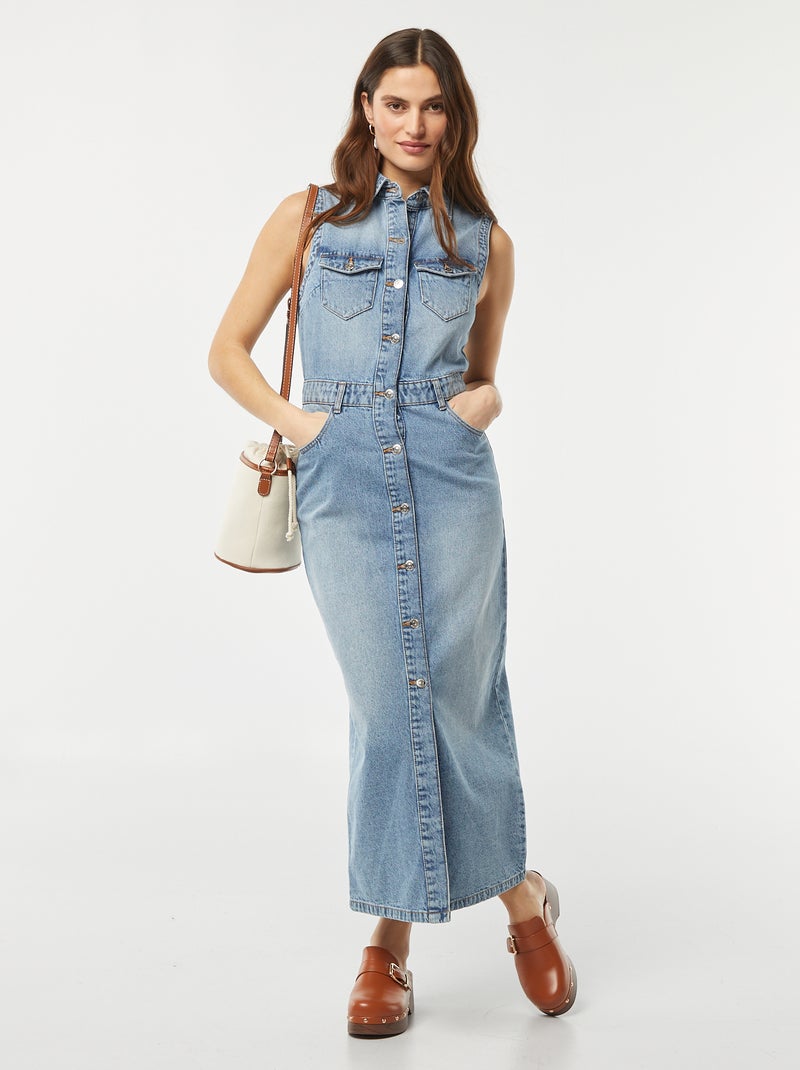 Vestito lungo in jeans senza maniche multitasche - BLU - Donna - 29.00€ - Kiabi